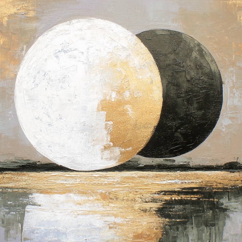 Luxurious Gold Leaf Moon Oil Painting 3D Textured Celestial Wall Art ...