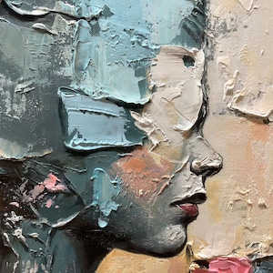Large Abstract Side Face Girl Oil Painting on Canvas, Original Portrait ...
