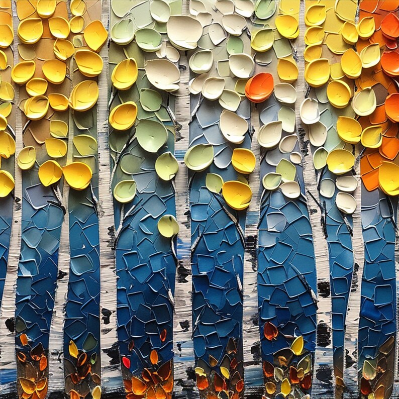 Textured Poplar Oil Painting, Vibrant Autumn Forest Wall Art - Etsy