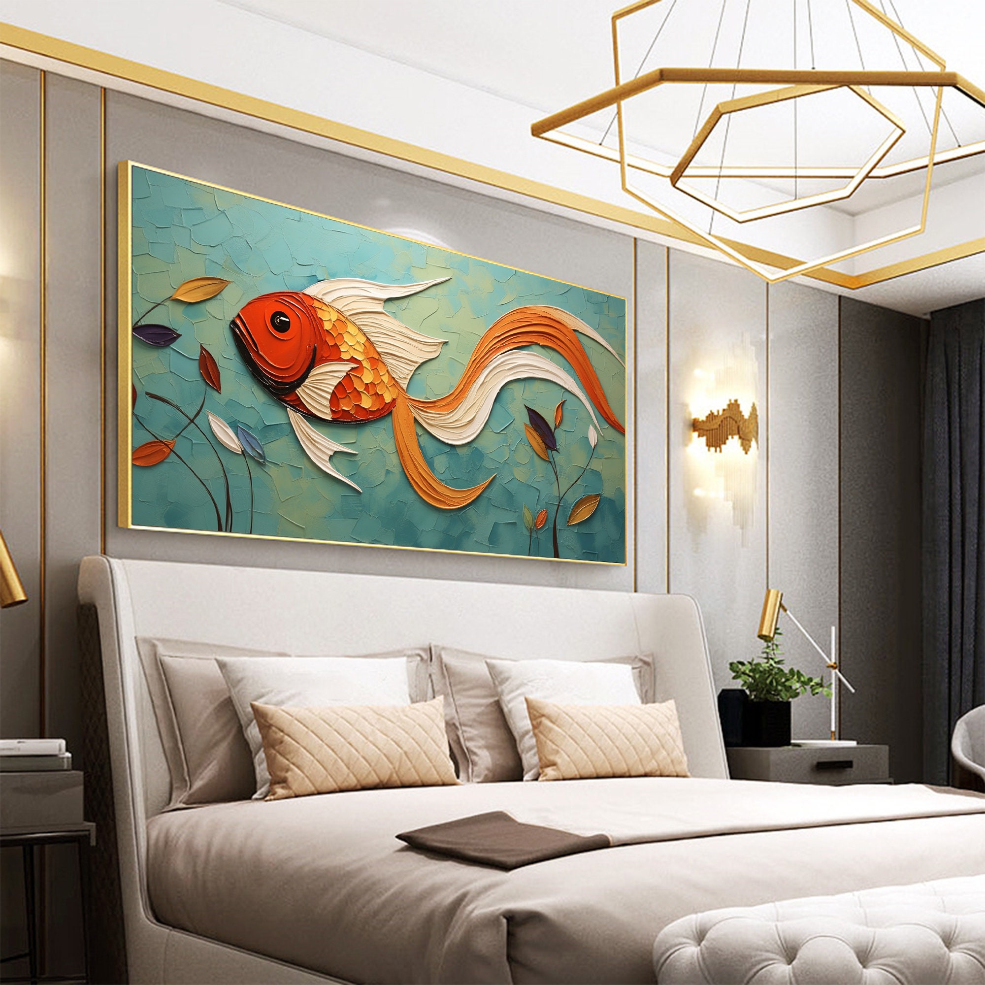 Abstract Swimming Fish Oil Painting on Canvaslarge Wall Art - Etsy