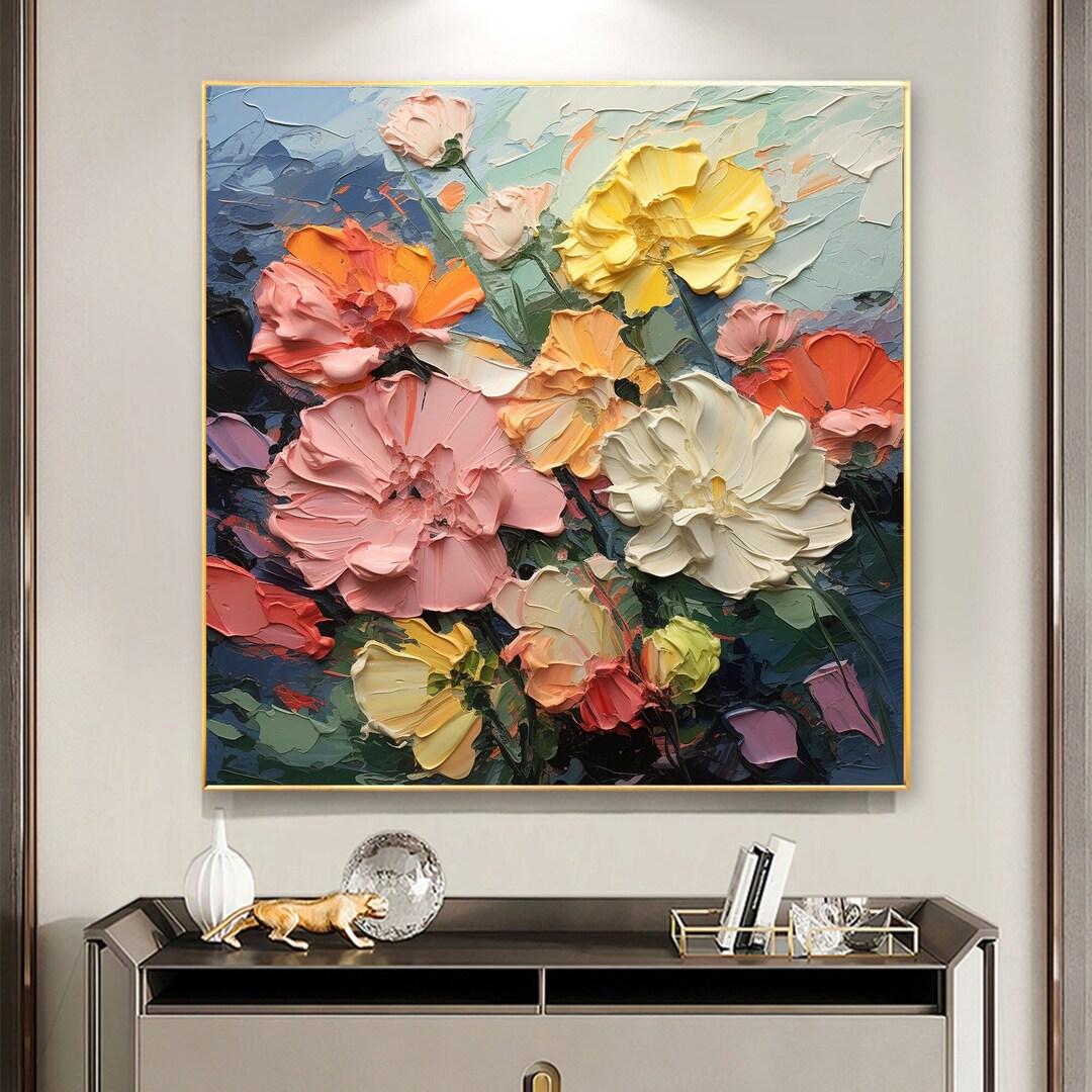 Abstract Texture Flower Oil Painting on Canvas, Large Wall Art Original ...