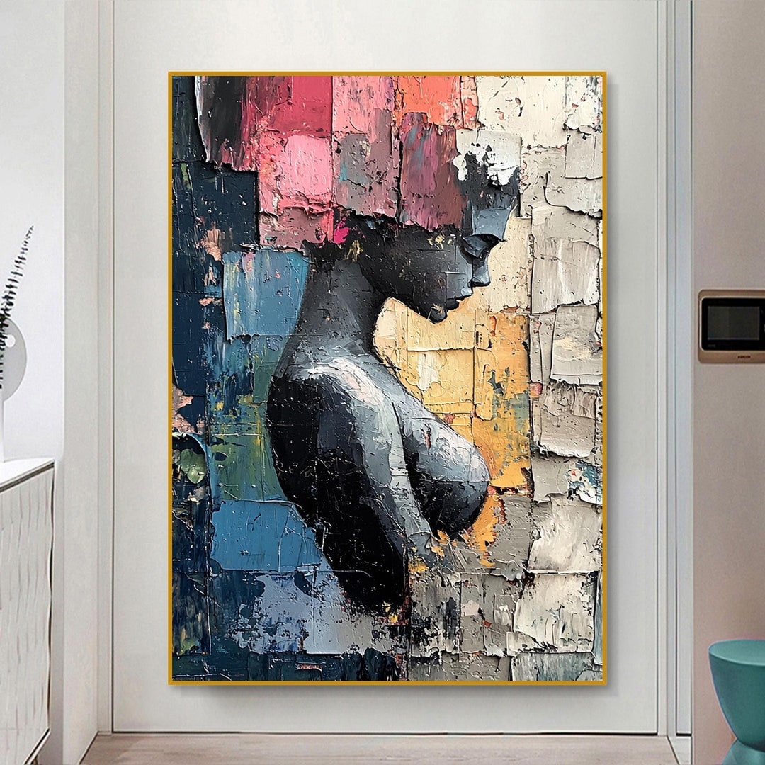 Large Abstract Side Face Girl Oil Painting on Canvas, Original Portrait ...