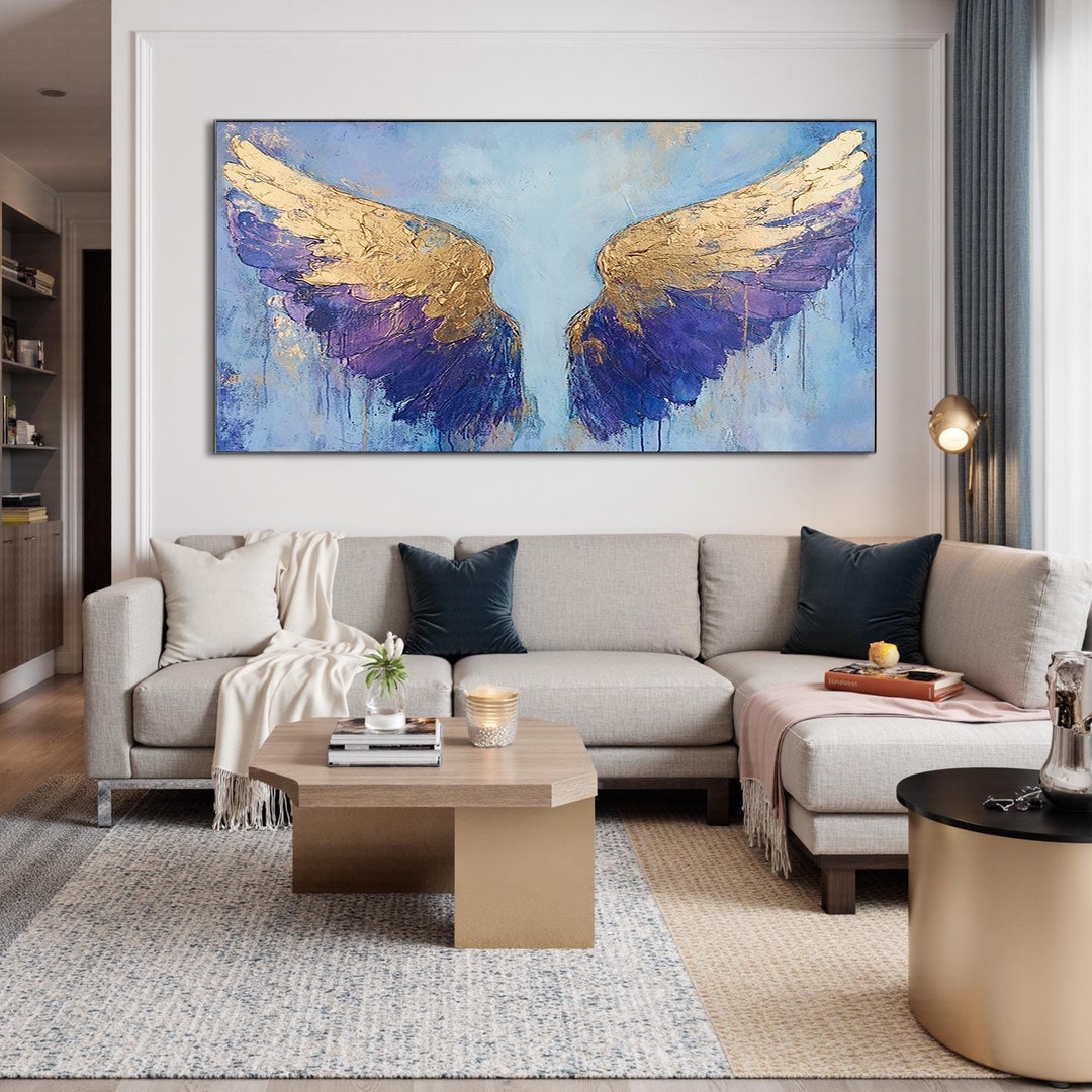 Gold Leaf Angel Wing Oil Painting, Abstract Boho Wall Decor - Etsy