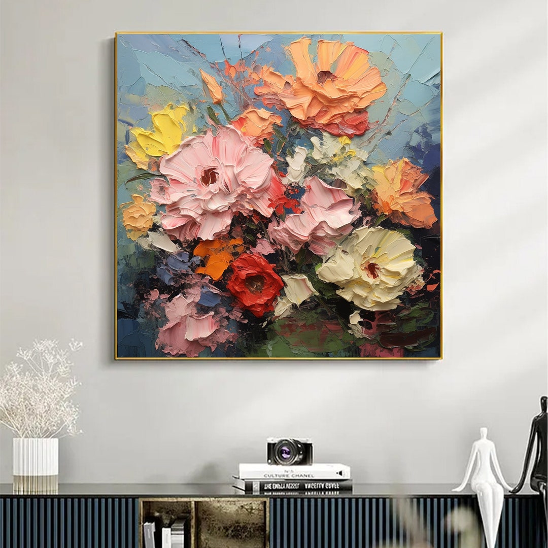 Original Flower Oil Painting on Canvas, Extra Large Wall Art Abstract ...