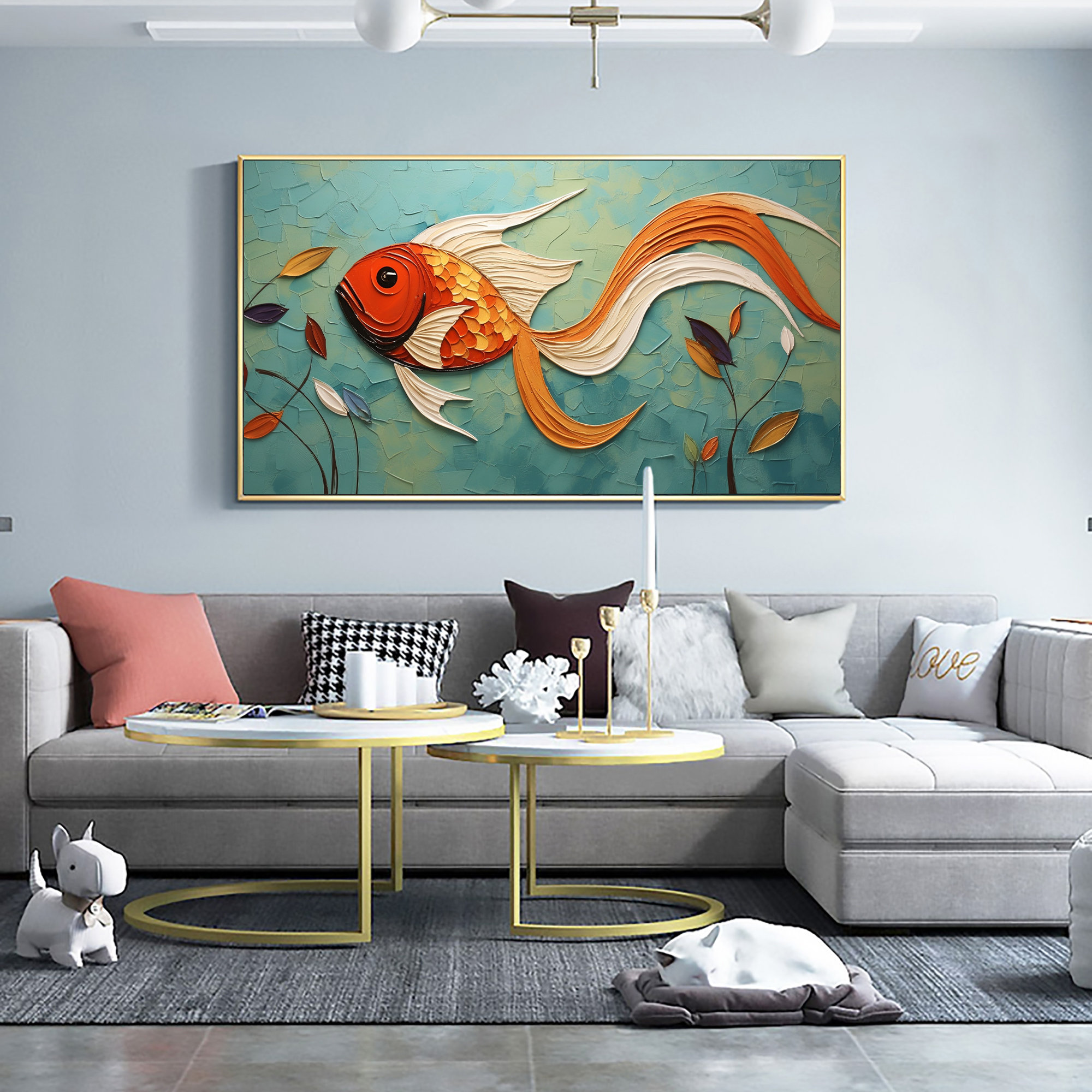 Abstract Swimming Fish Oil Painting on Canvaslarge Wall Art - Etsy