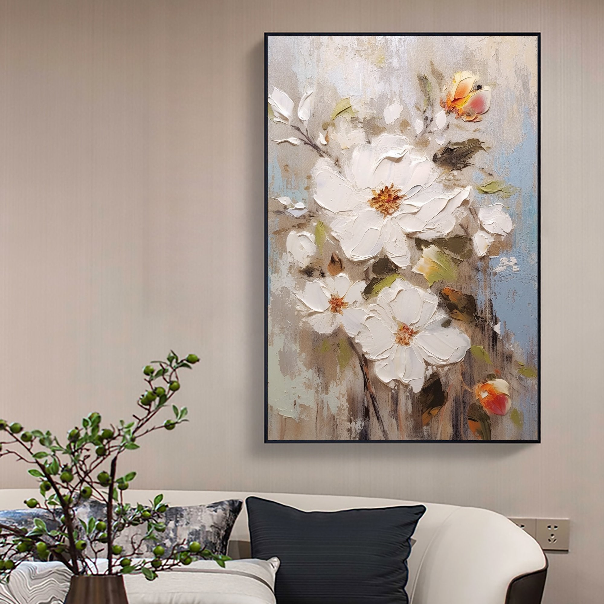 Large Original Flower Oil Painting on Canvasabstract White - Etsy