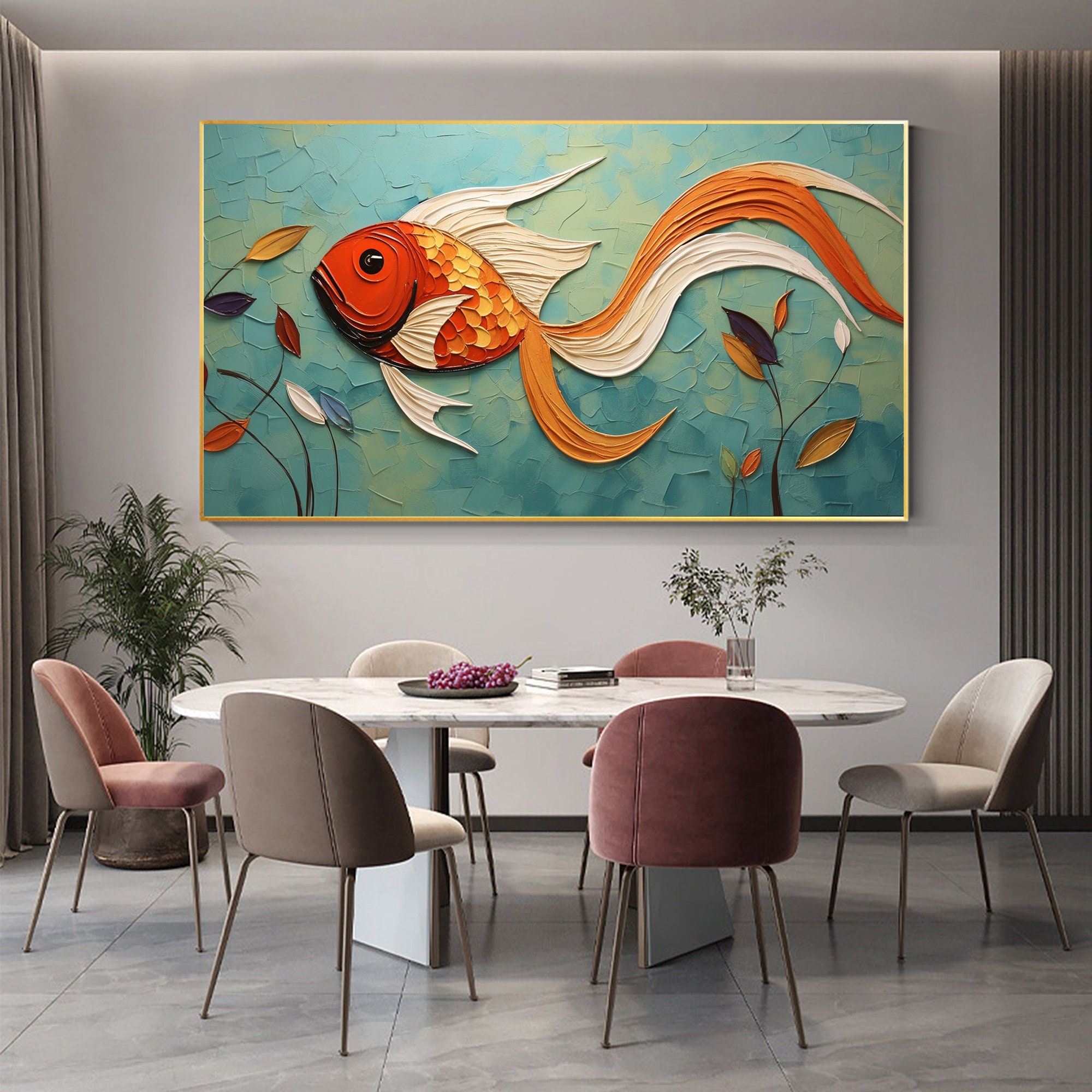 Abstract Swimming Fish Oil Painting on Canvaslarge Wall Art - Etsy