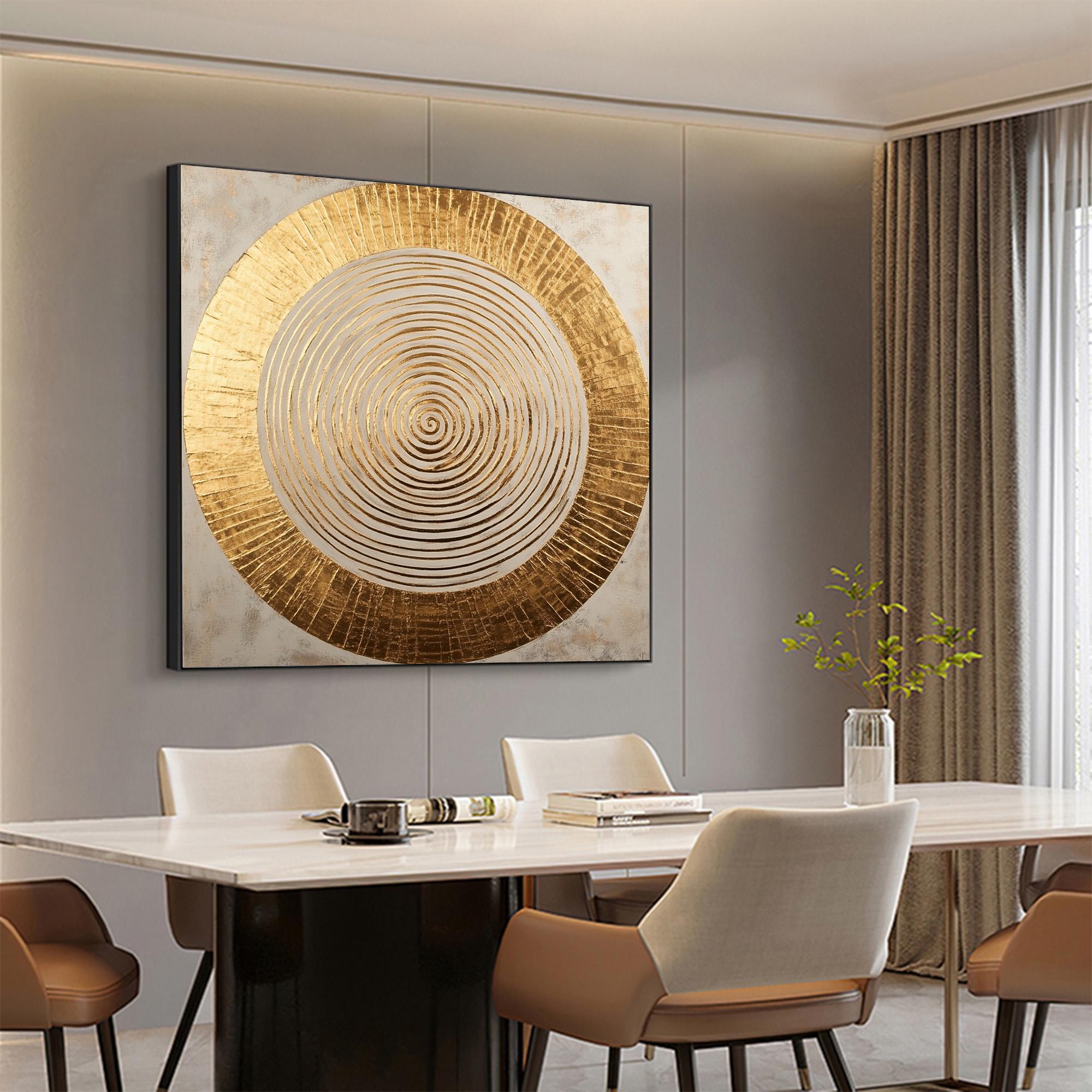 Large Golden Circle Oil Painting, Abstract Gold Leaf Texture ...