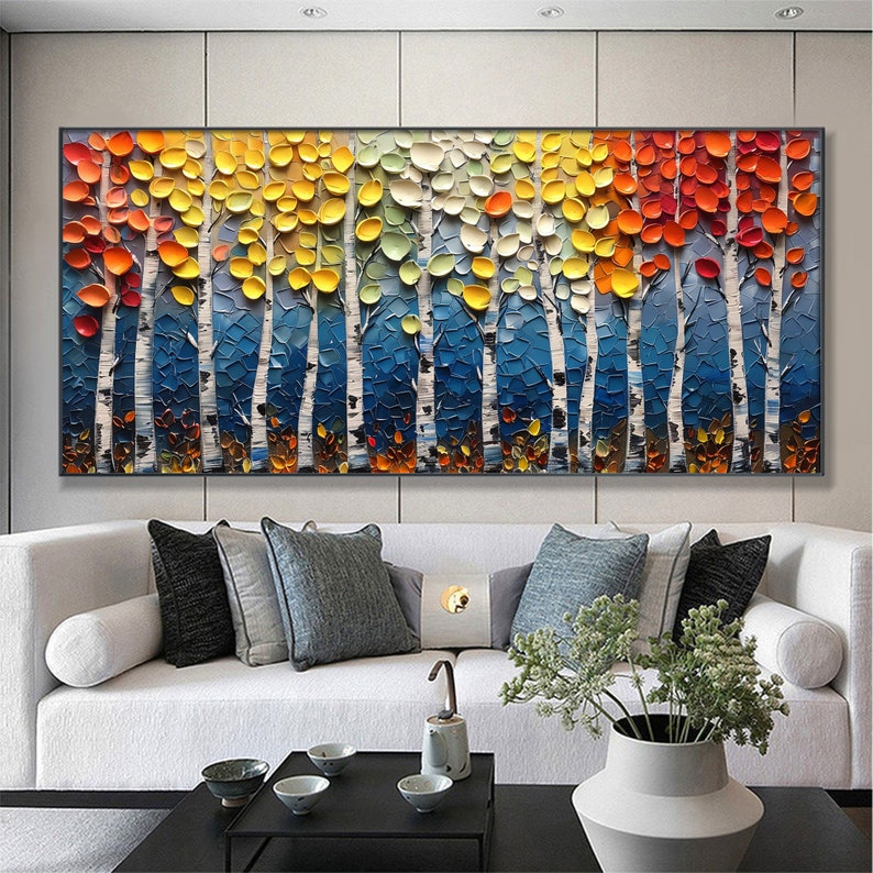 Textured Poplar Oil Painting, Vibrant Autumn Forest Wall Art - Etsy