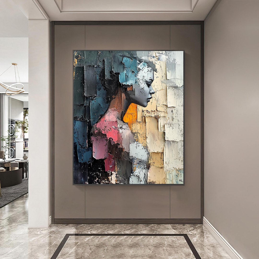 Original Side Face Girl Oil Painting on Canvas, Abstract Portrait ...