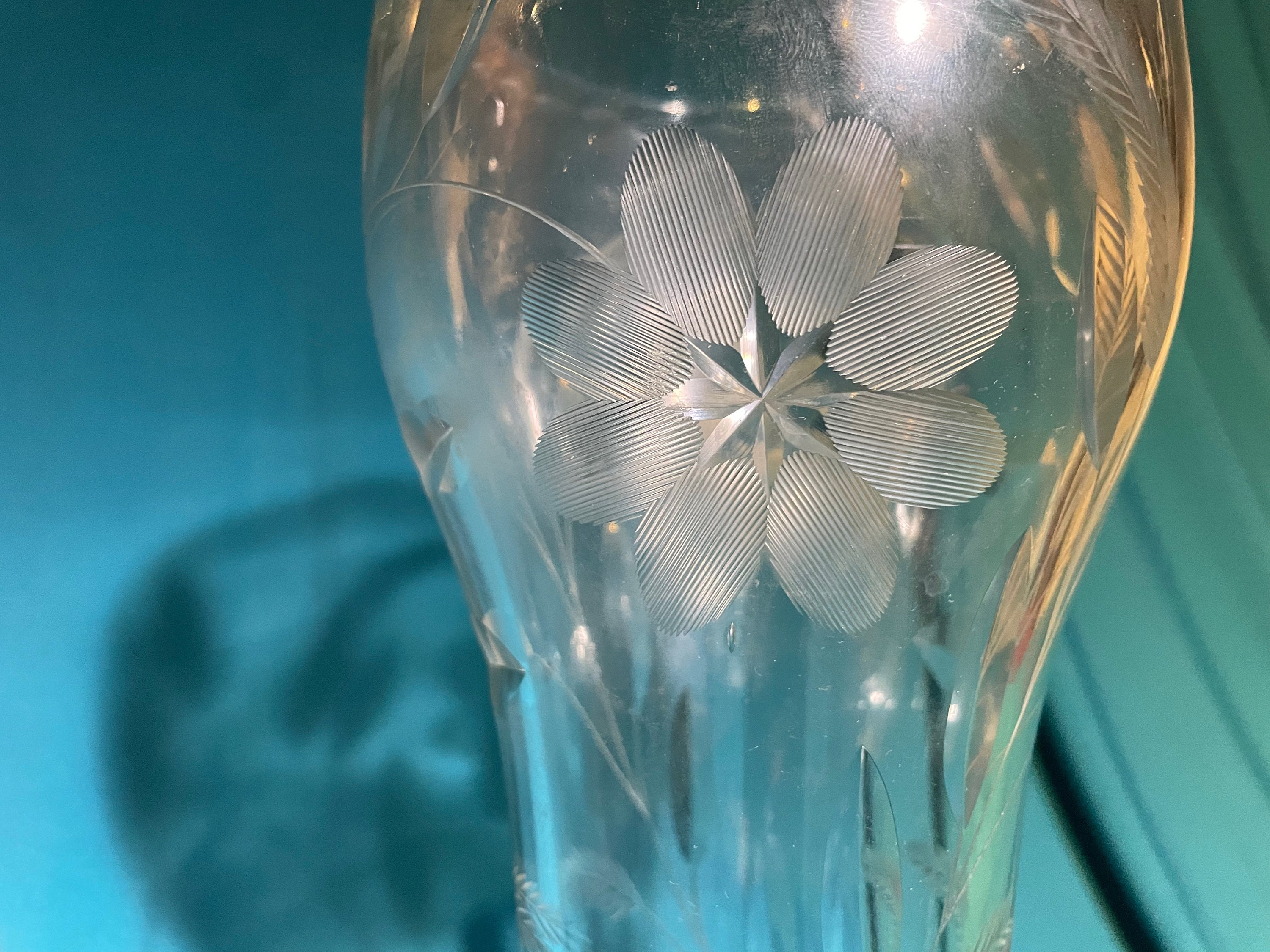 Large Etched Flowers Heavy Vase Crystal - Etsy