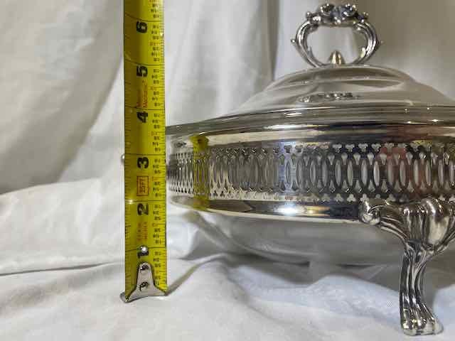 Reticulated Round Silver Plate Serving Dish With Handles and Lid Glass ...