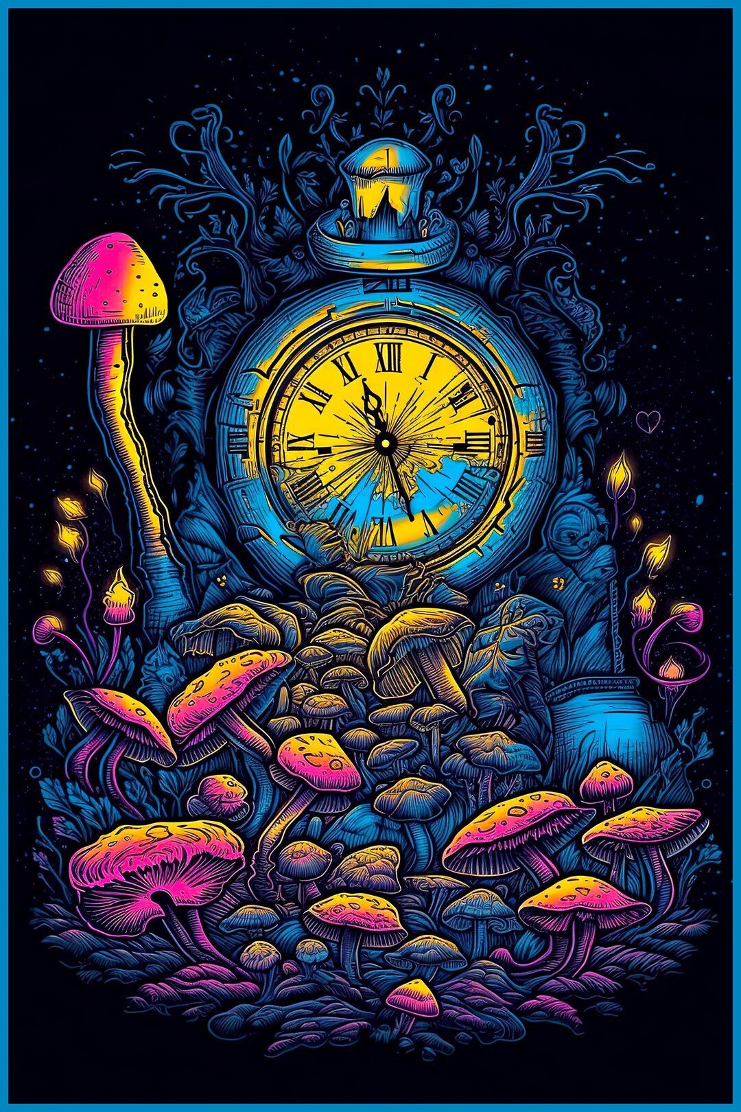 Time Trip - Poster, Blacklight Poster, Trippy, Mushrooms, Shrooms ...