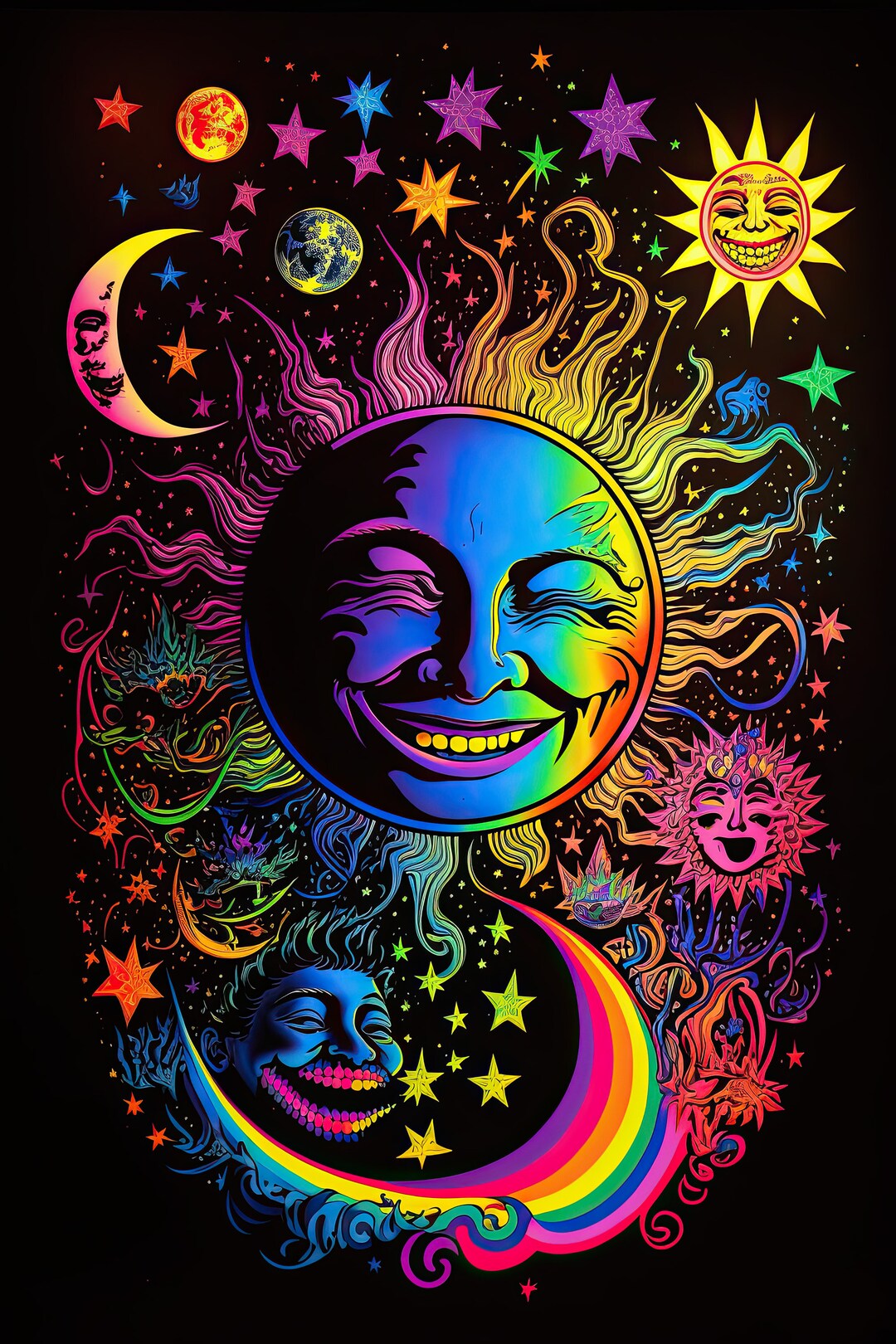 Smiling Sun - Poster, Blacklight Poster, Wall Art, Gallery, Pop Art ...