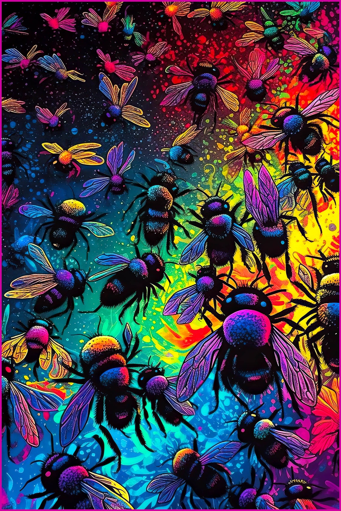 Bees Poster, Blacklight Poster, Bumble Bee, Fun, Wall Art, Party ...