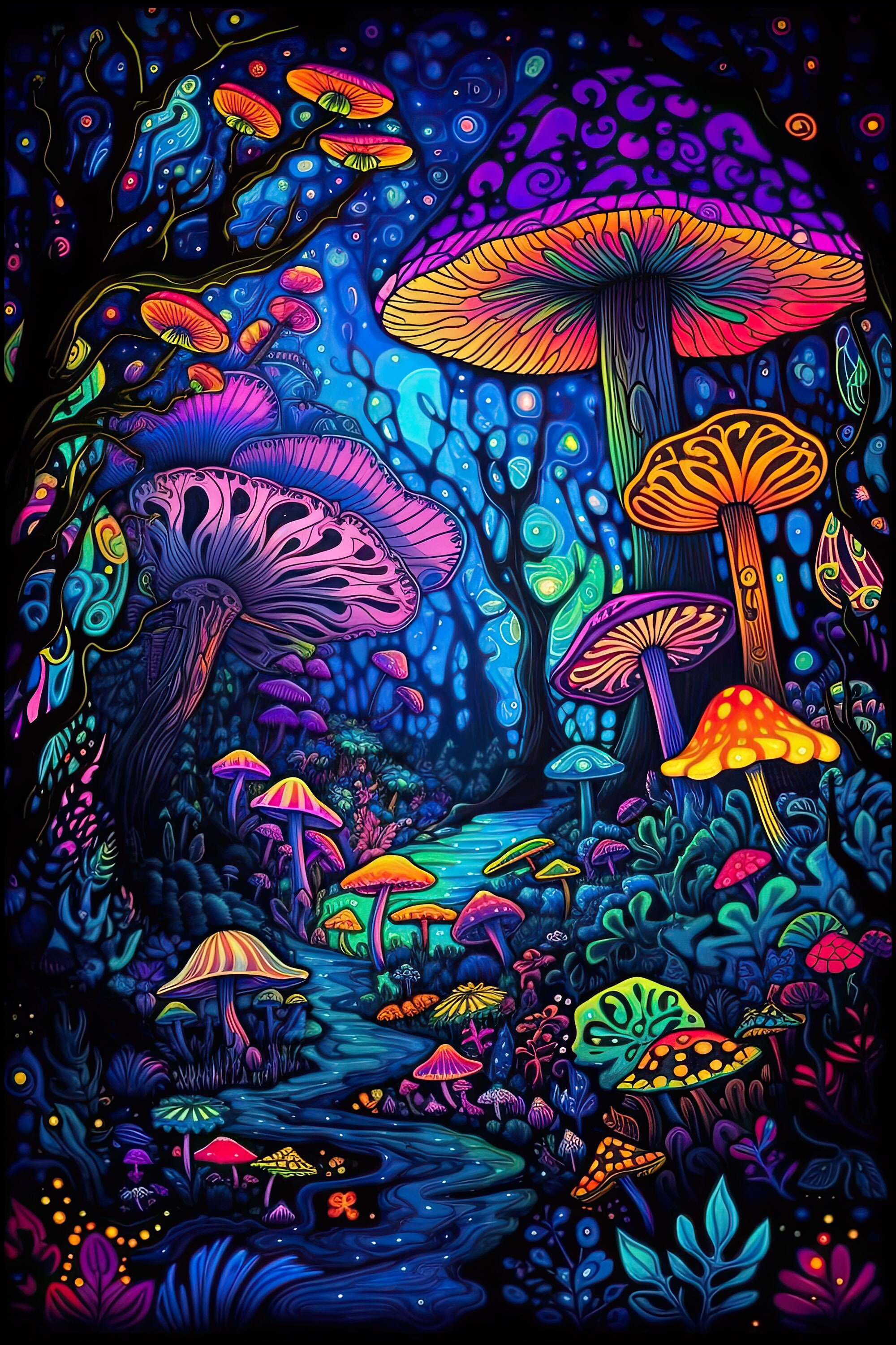 Glowing Shrooms Poster, Blacklight Poster, Trippy, Mushrooms, Shrooms ...