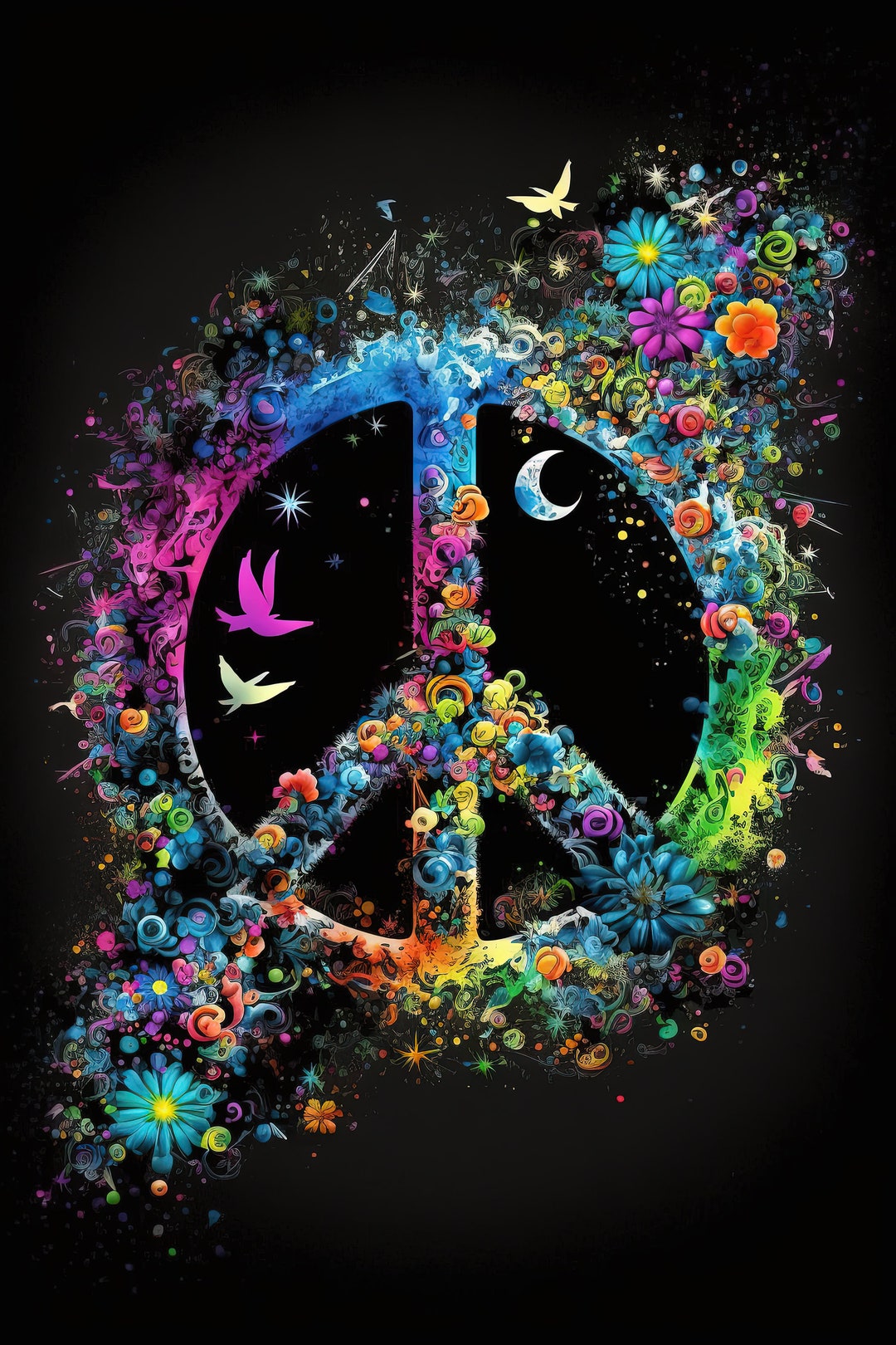 Peace Sign - Poster, Blacklight Poster, Wall Art, Gallery, Pop Art ...