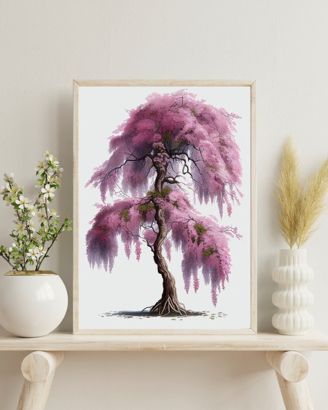 Pink Weeping Cherry Blossom Tree Print, Botanical Print, Printable Art ...