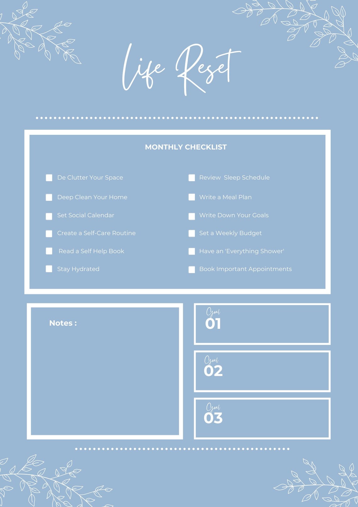 Reset Checklist, Life Reset Motivational Journal Page - Etsy