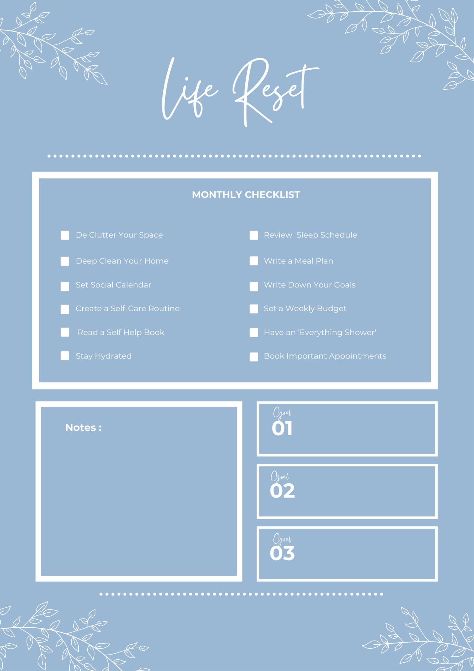 Reset Checklist, Life Reset Motivational Journal Page - Etsy