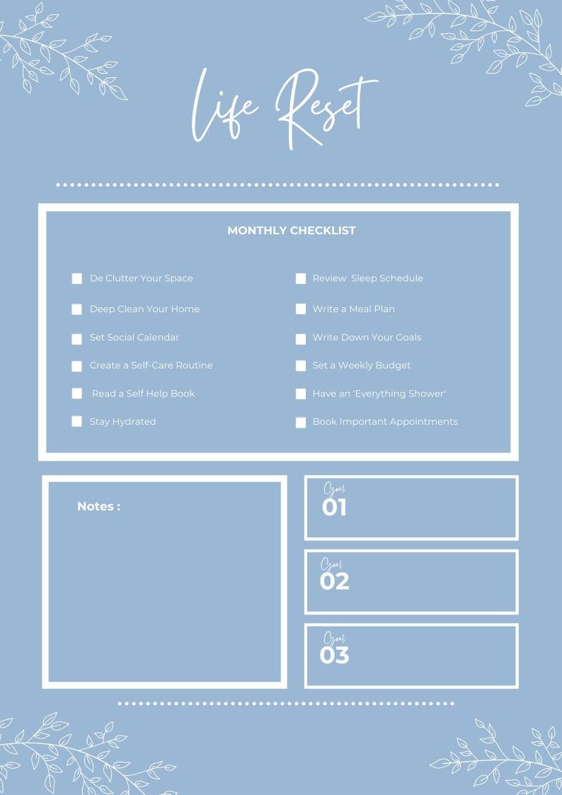Reset Checklist, Life Reset Motivational Journal Page - Etsy