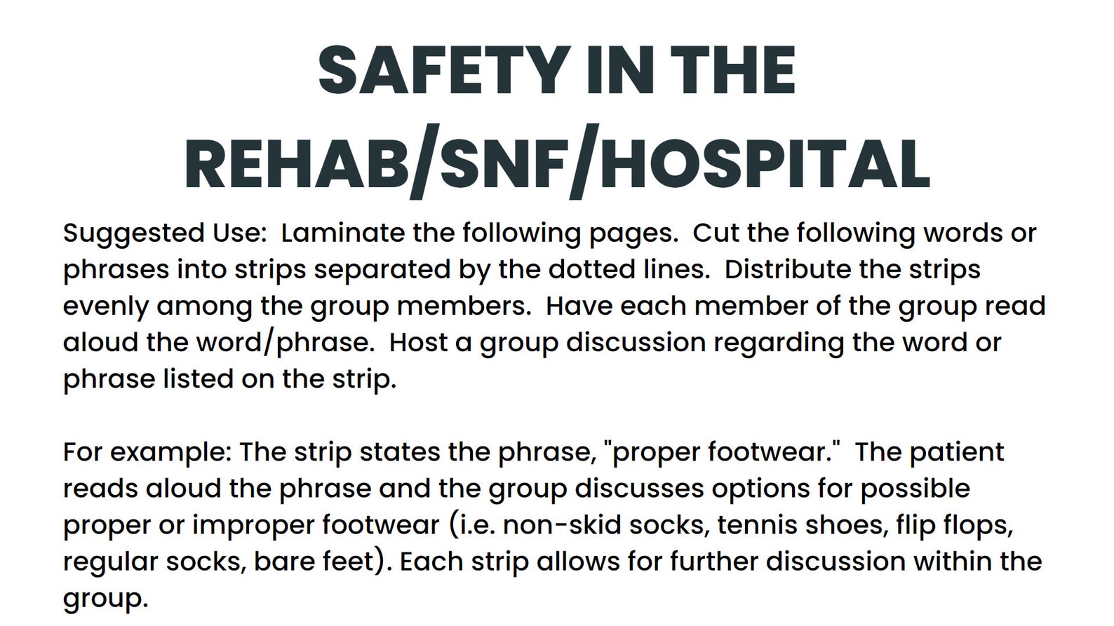 Speech Therapy Safety Group for Rehab/snf/hospital - Etsy