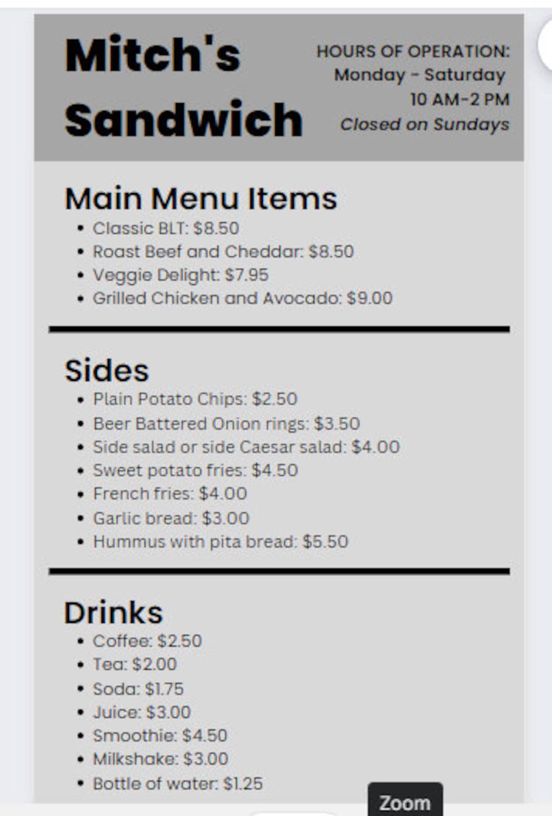 Functional Menu- Answering Questions About a Restaurant Menu - Etsy
