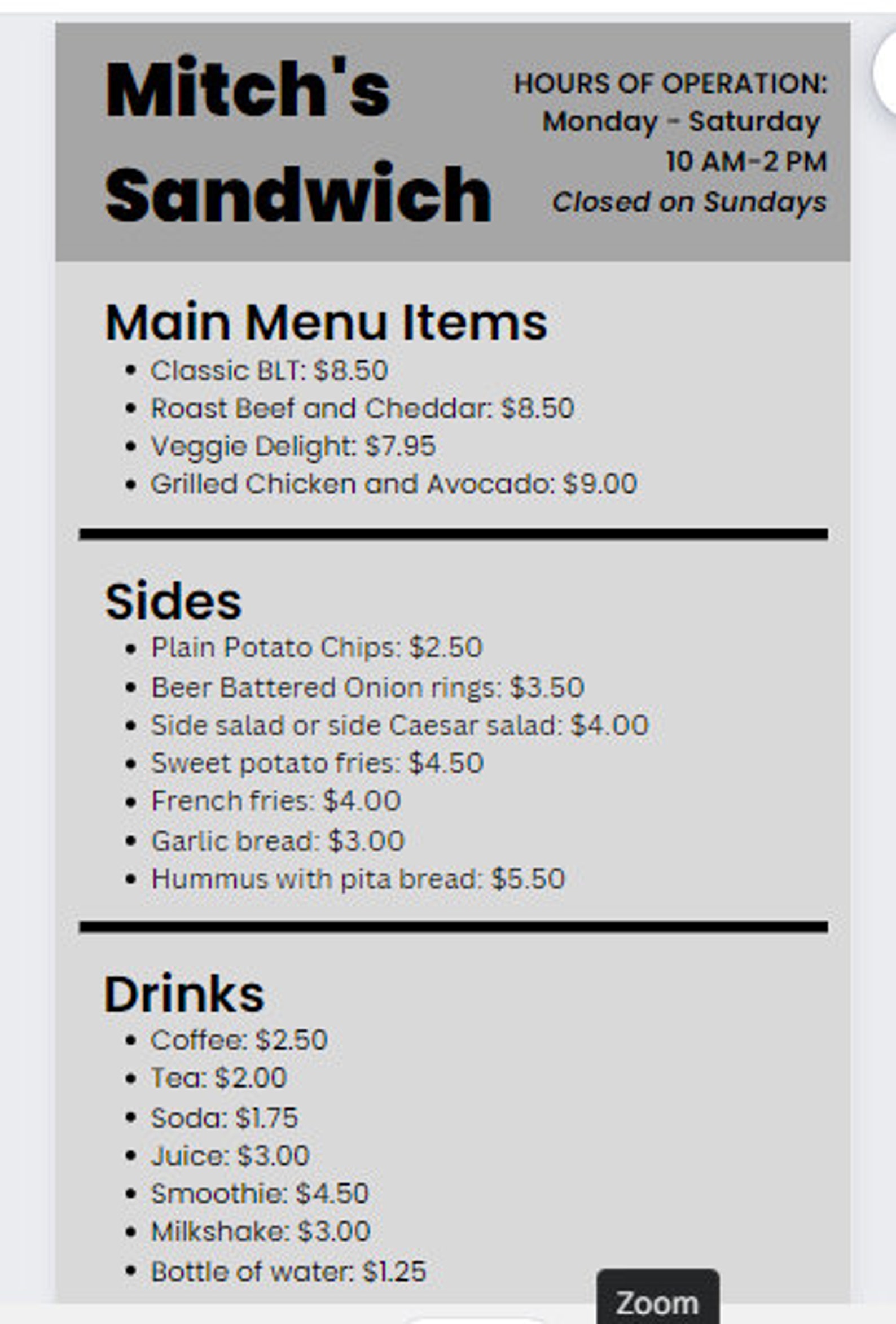 Functional Menu Answering Questions About a Restaurant Menu - Etsy