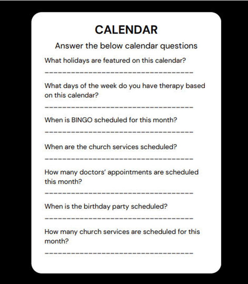 Speech Therapy in the SNF- CALENDAR TASK - Etsy