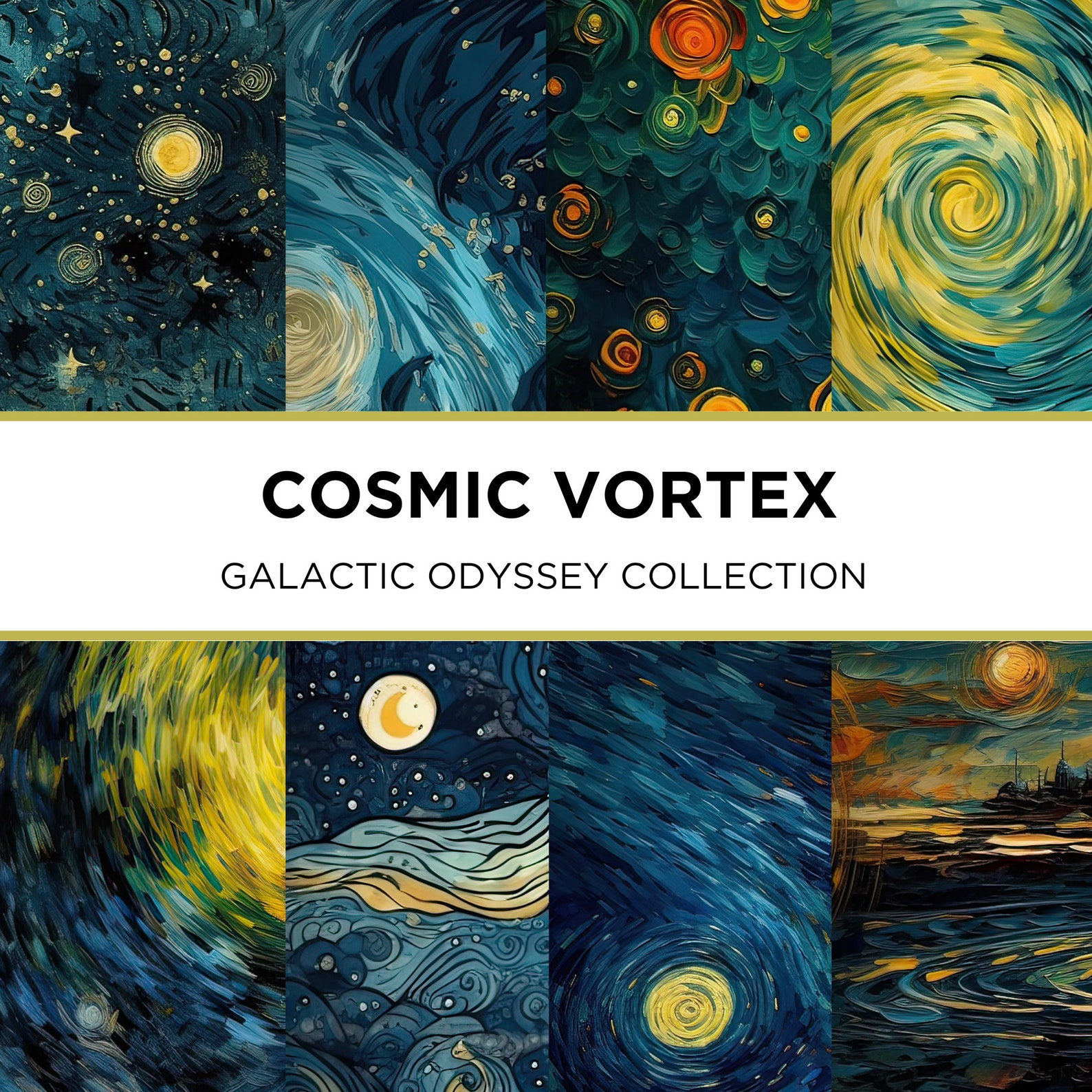 Cosmic Vortex Digital Paper - Post-impressionist Galaxy Collection - 12 ...
