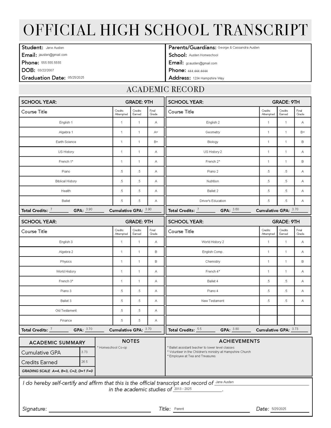 Interactive High School Transcript PDF - Etsy