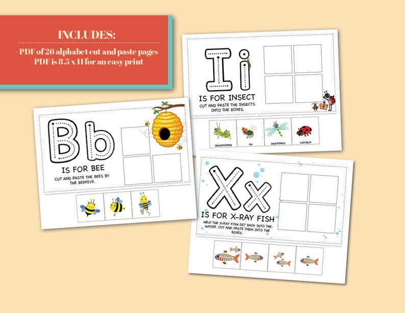 Alphabet Cut and Paste Activity Pages, Perfect for Toddler Activity and ...