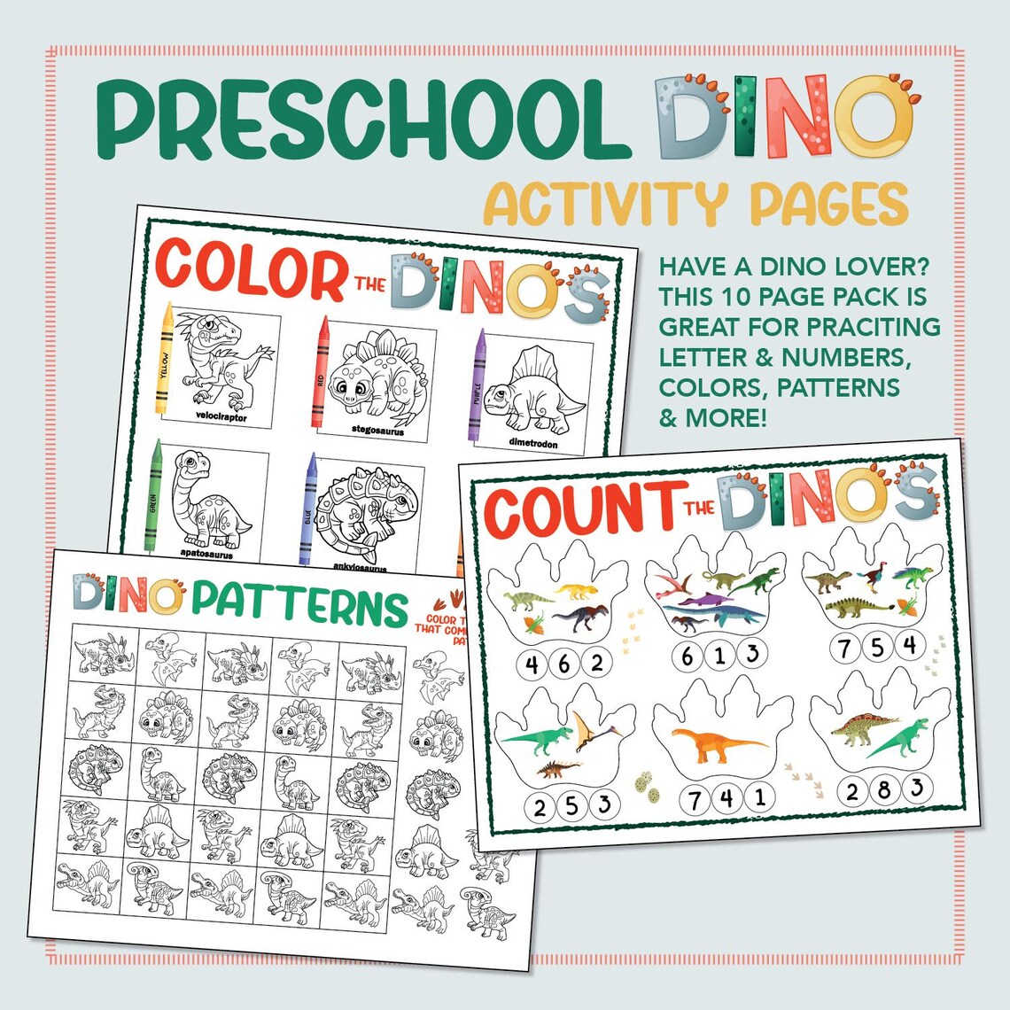 Dinosaur Preschool Activity Pack - Etsy