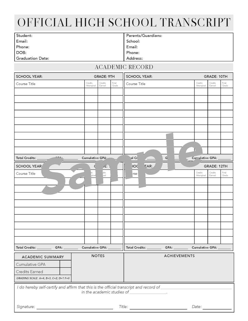 Interactive High School Transcript PDF - Etsy