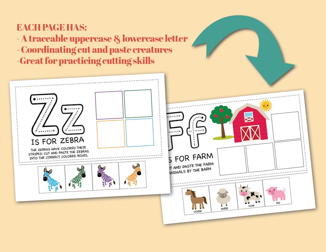 Alphabet Cut and Paste Activity Pages, Perfect for Toddler Activity and ...