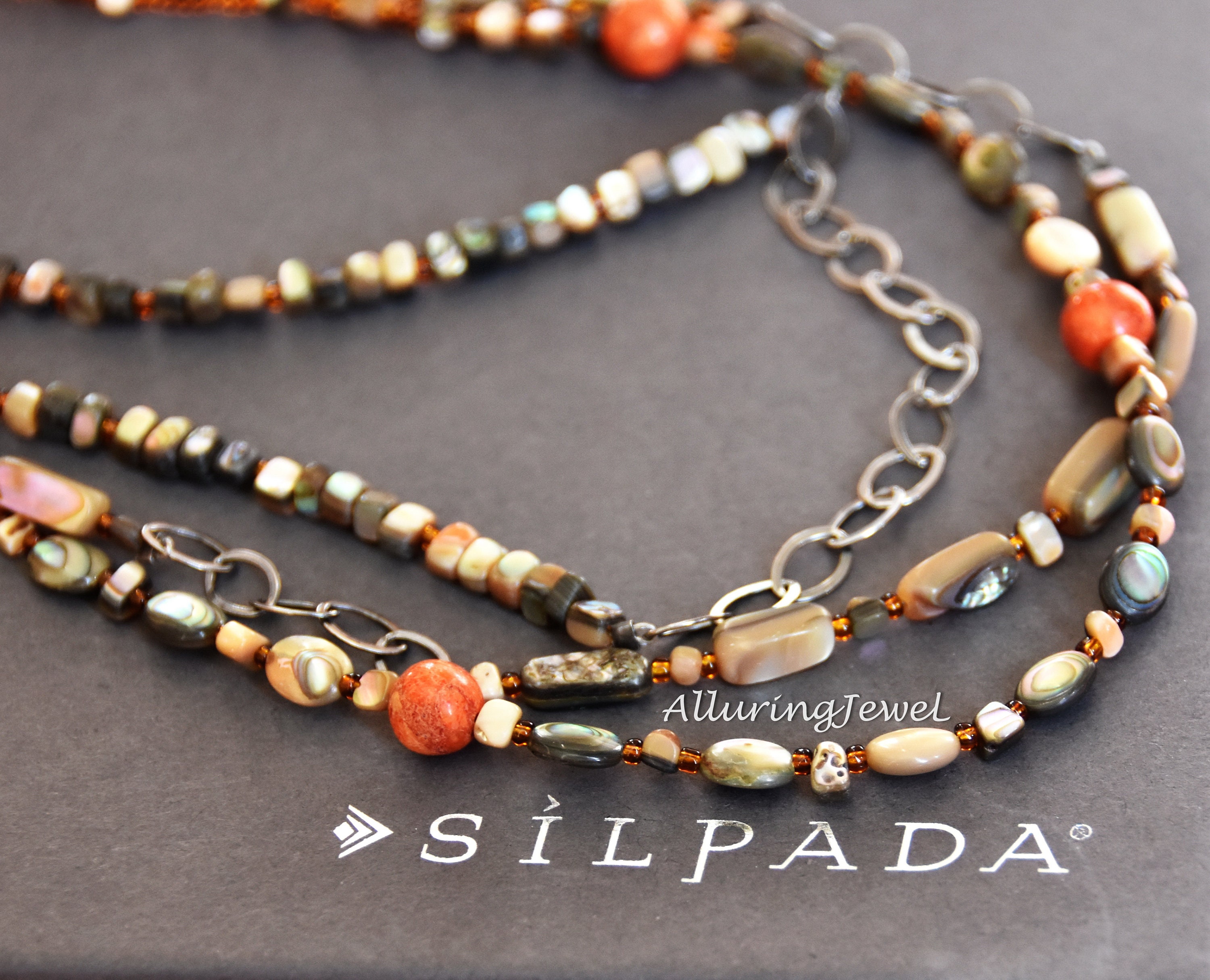 Silpada N1563 Fiesta Fun 16-18" Abalone Shell Sponge Coral Seed Chain ...