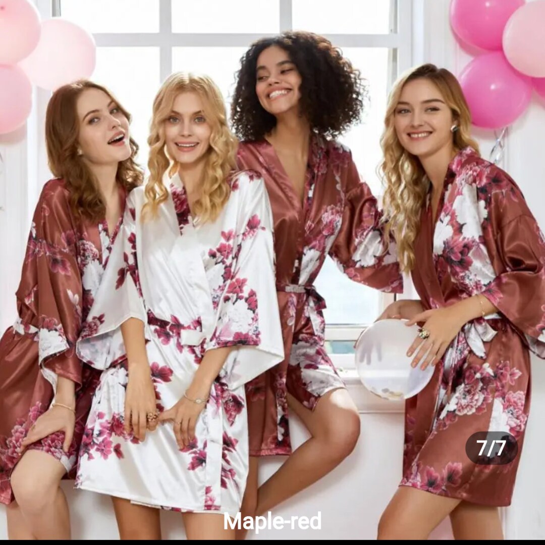 Satin Floral Robes/ Burgundy Robes/ Bridesmaid Robes/ Bridal Party ...