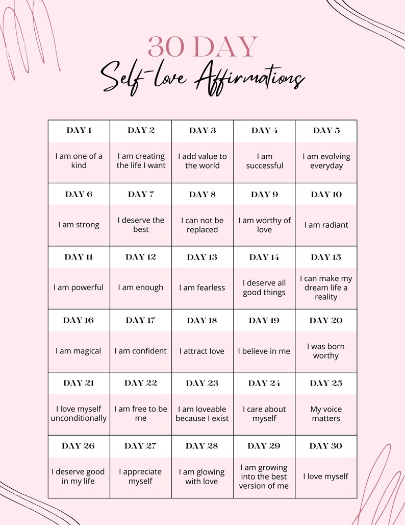 30 Day Self-love Affirmation Calender - Etsy