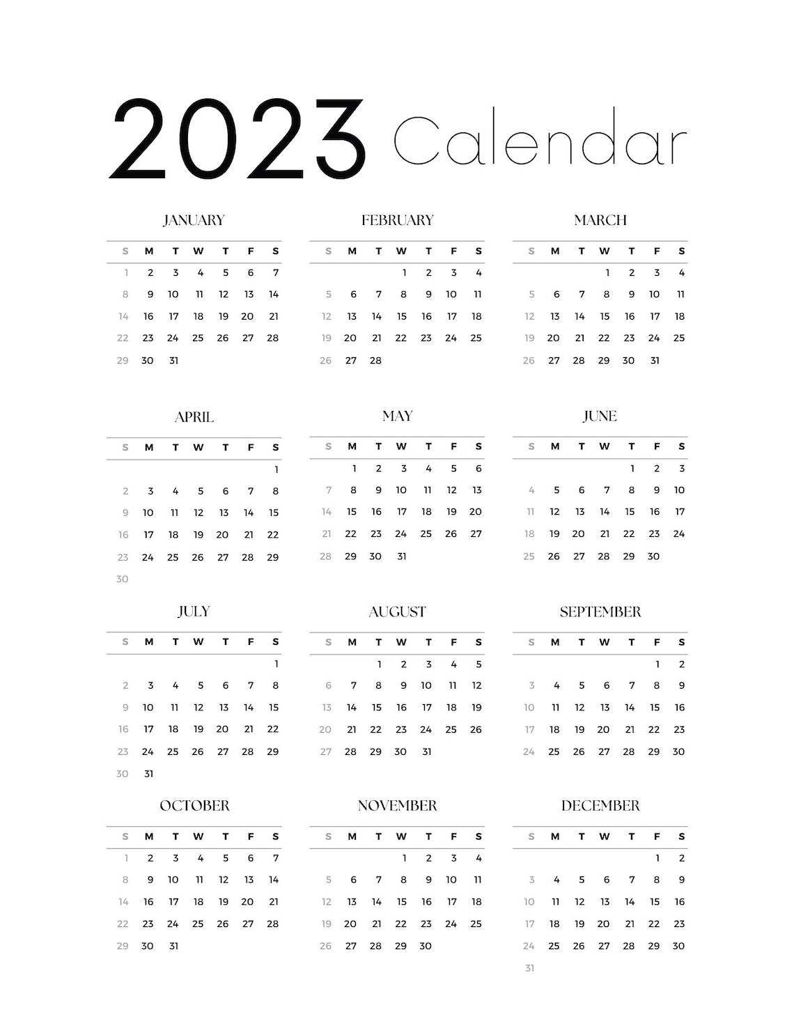 12 Month Calander for 2023 - Etsy