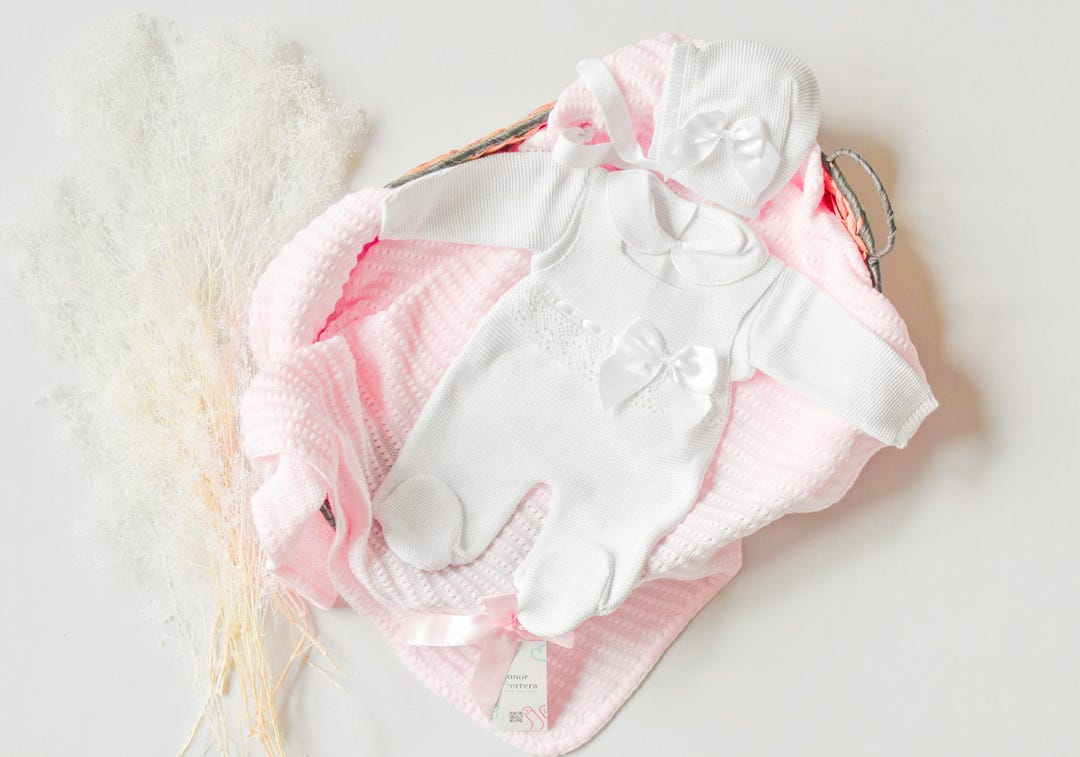 Romper Girl Newborn White Tricot Hospital First Outfit Made in Spain ...