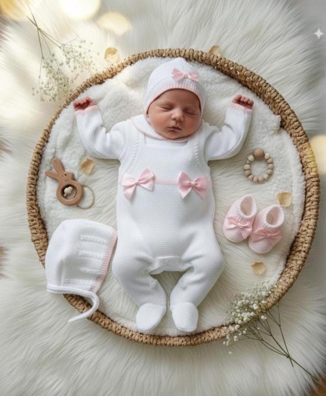 Romper Girl Newborn White Tricot Hospital First Outfit Made in Spain ...