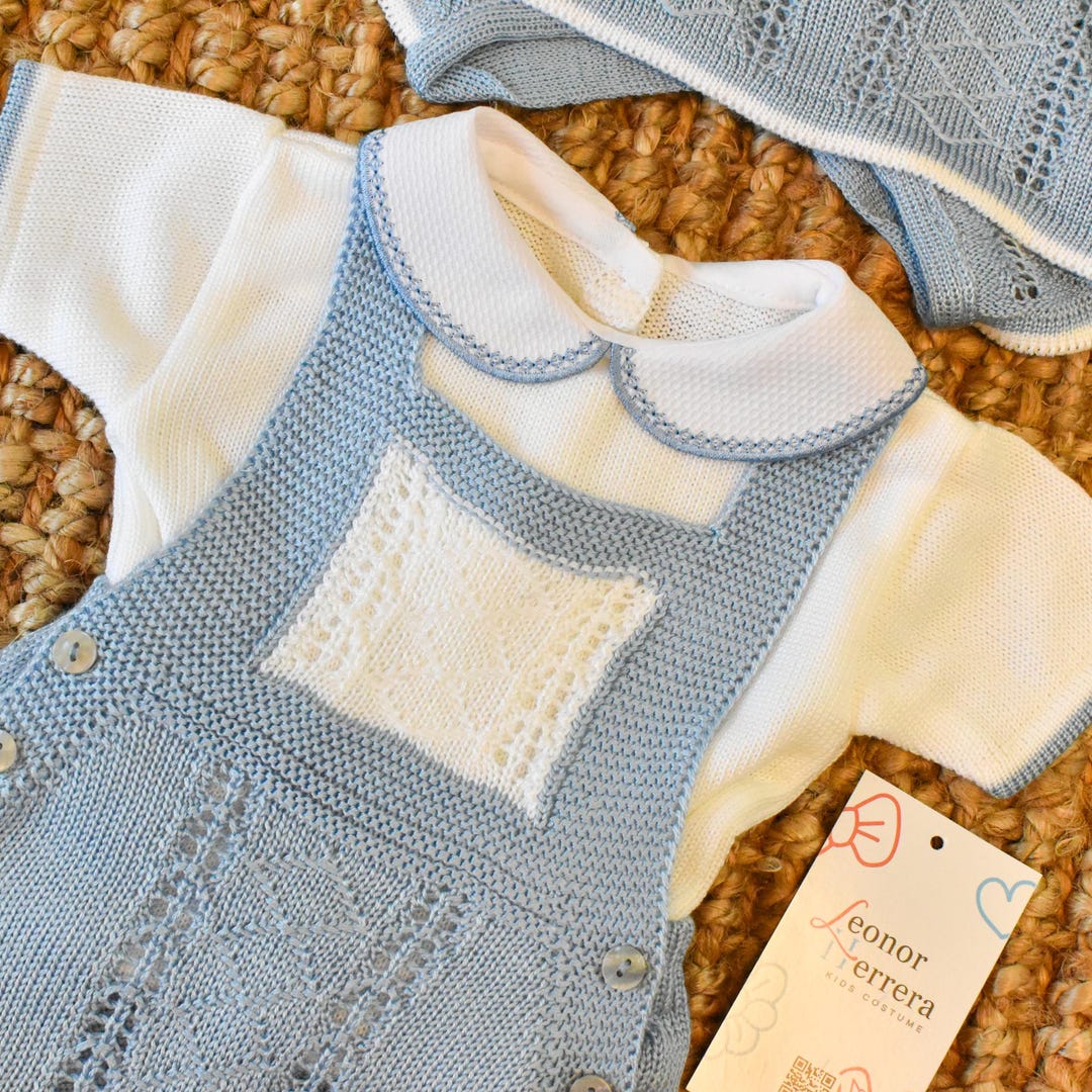 Spanish Baby Boy Knitted Newborn Set Peto Primera Puesta Baby Knit ...