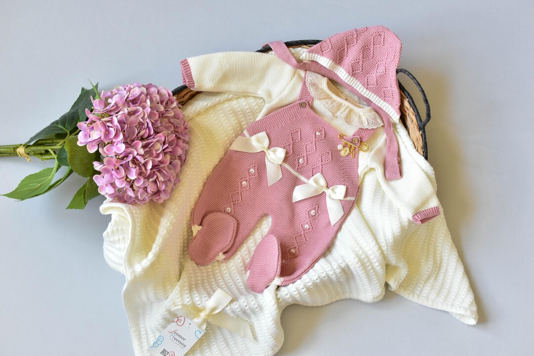 Romper Knit Diamond Set in Old Pink Hospital First Outfit Made in Spain ...