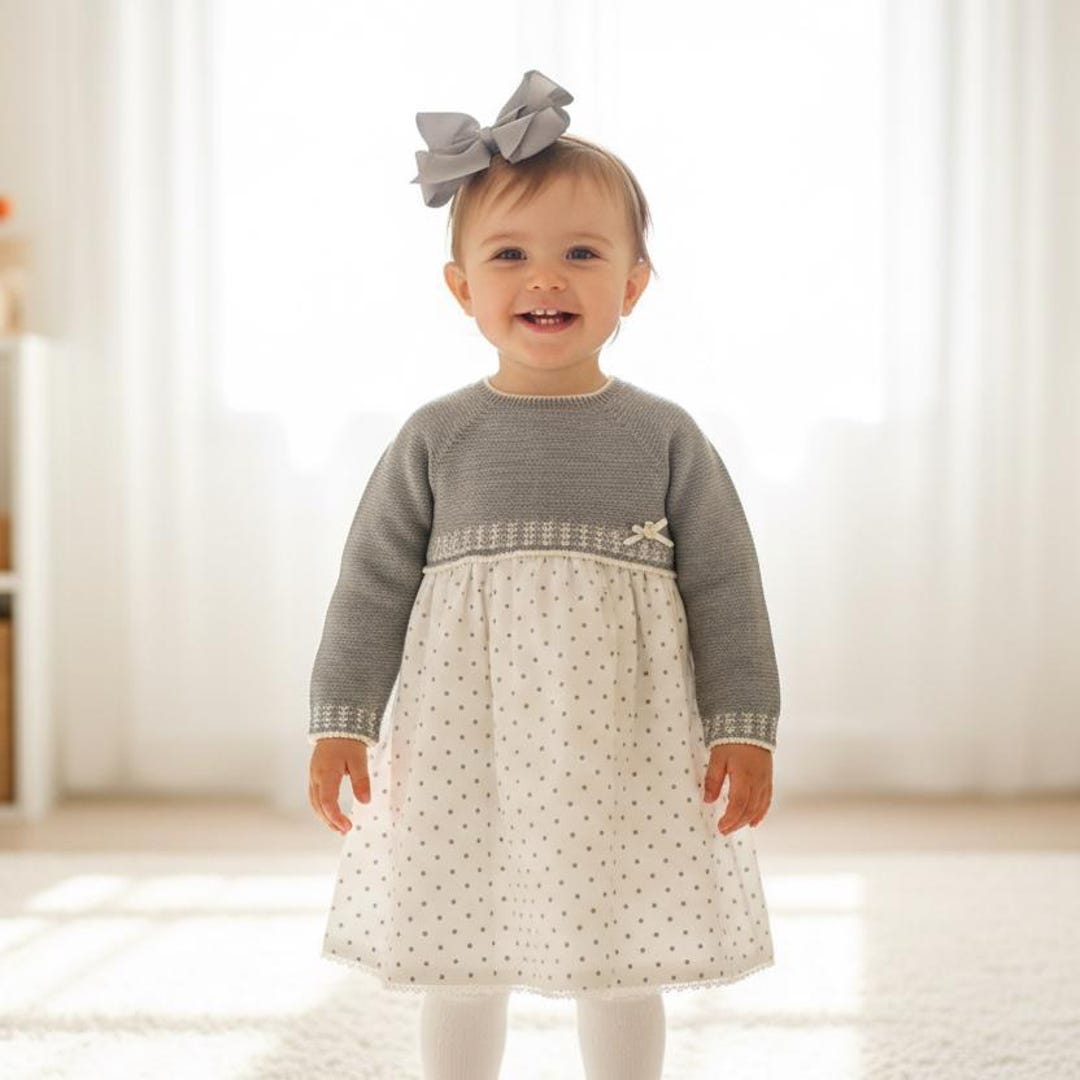 Knitted Dress Little Girl in Grey Spanish Style Knit Outfit Baby Girls ...
