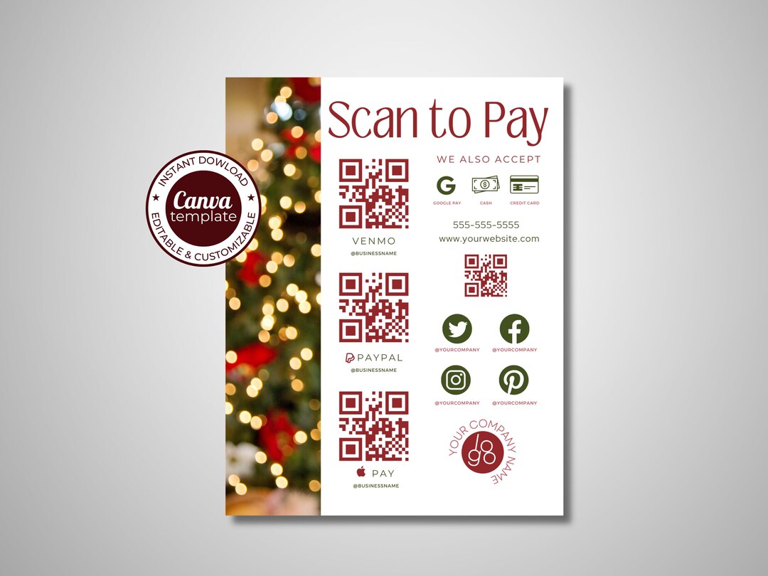 QR Code Sign | Scan to Pay Canva Template | Venmo, Zelle, Apple Pay ...