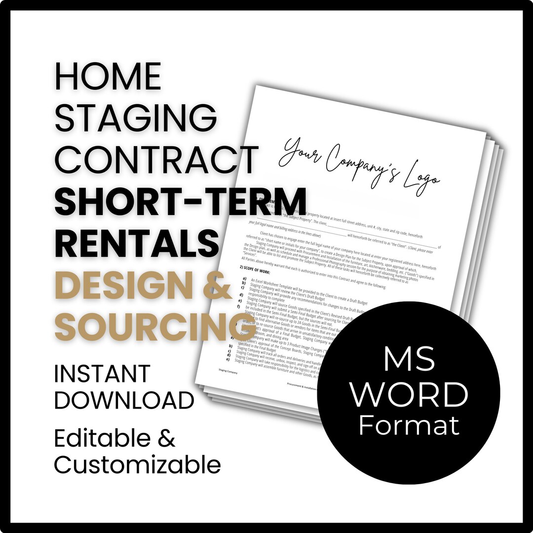 Short Term Rental Design and Sourcing Contract MS Word Format Editable ...