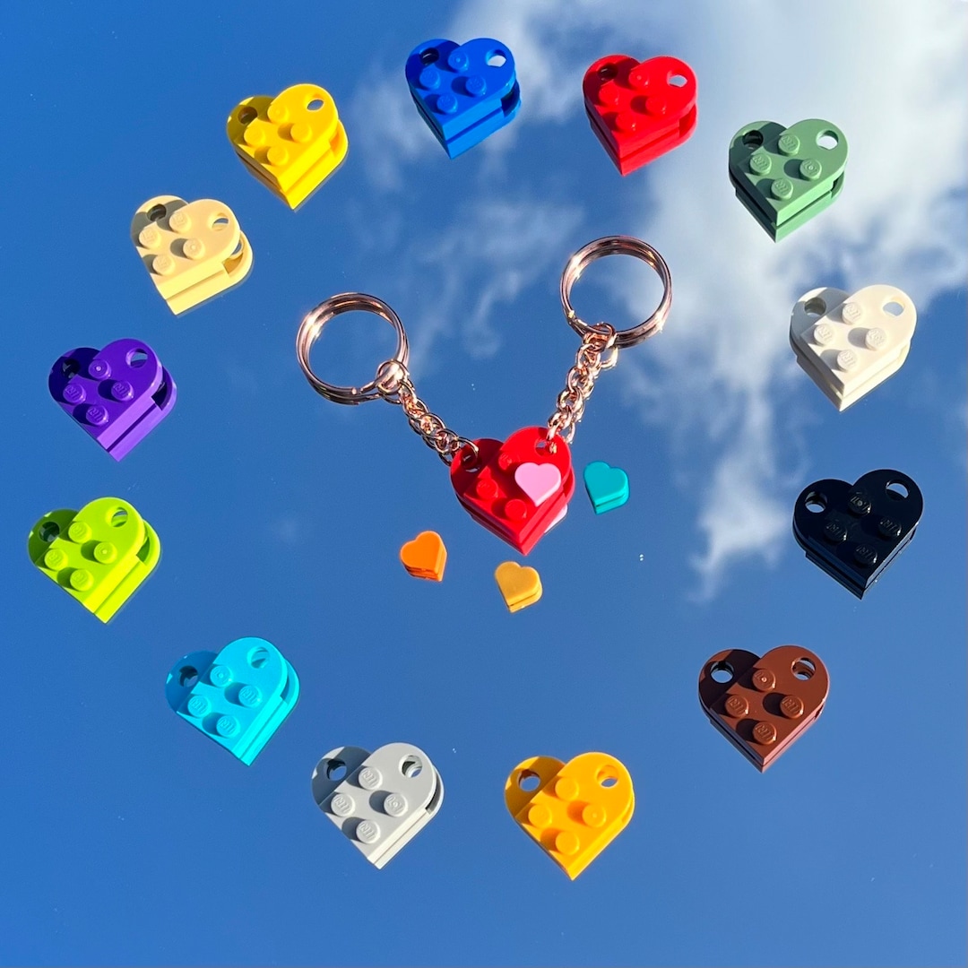 Lego Heart Keychain Set Rose Gold Made With Authentic - Etsy