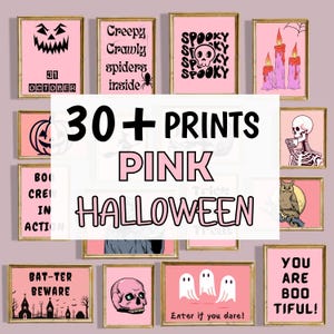 Pink Halloween Prints Bundle | Halloween Decoration | Spooky Pink Art ...