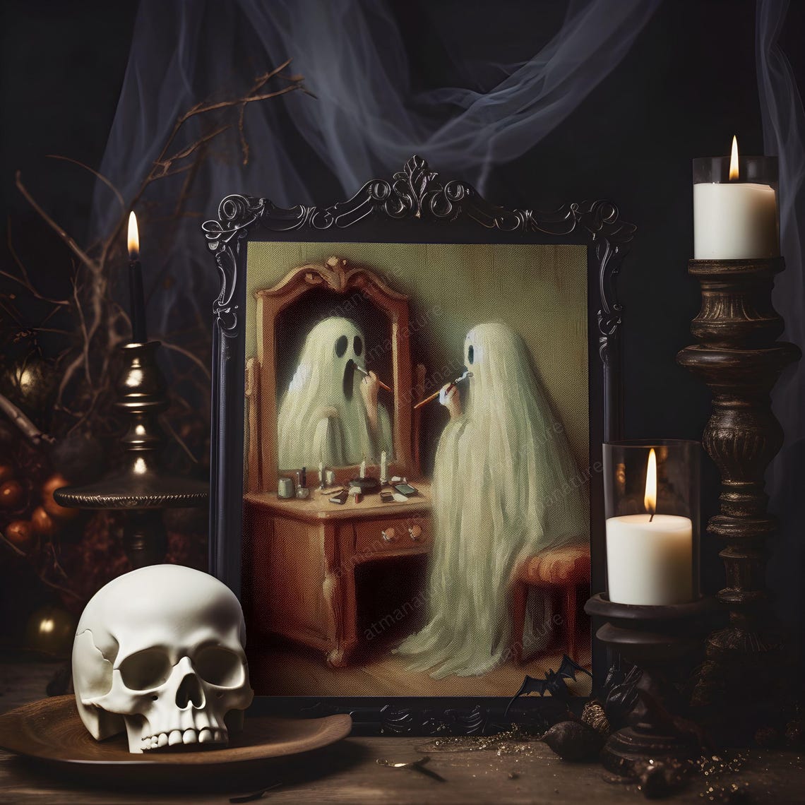 Ghost Makeup Vanity Art Print | Spooky Halloween Decor - Etsy