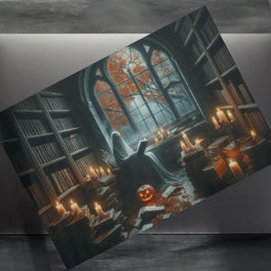 Ghost in Library Print, Vintage Ghost Wall Art, Spooky Ghost Reading ...
